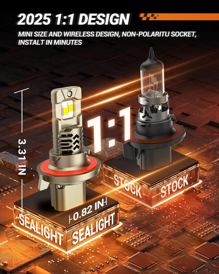 SEALIGHT Upgraded H13 Bulbs, 10X Super Bright, L2S 9008/H13 Light Bulbs ...