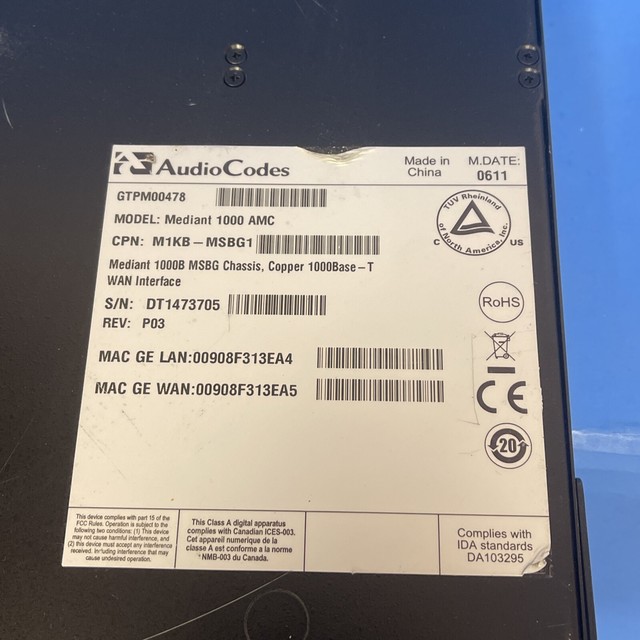 AudioCodes Mediant 1000B Enterprise Session Border Controller for sale ...
