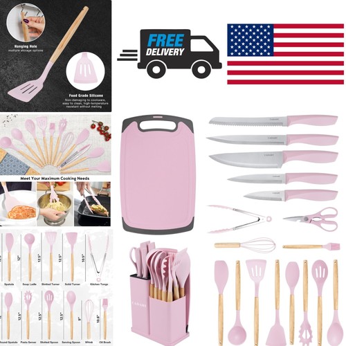 Pink Kitchen Utensils Set with Stainless Steel Knife - 19 PCS | eBay