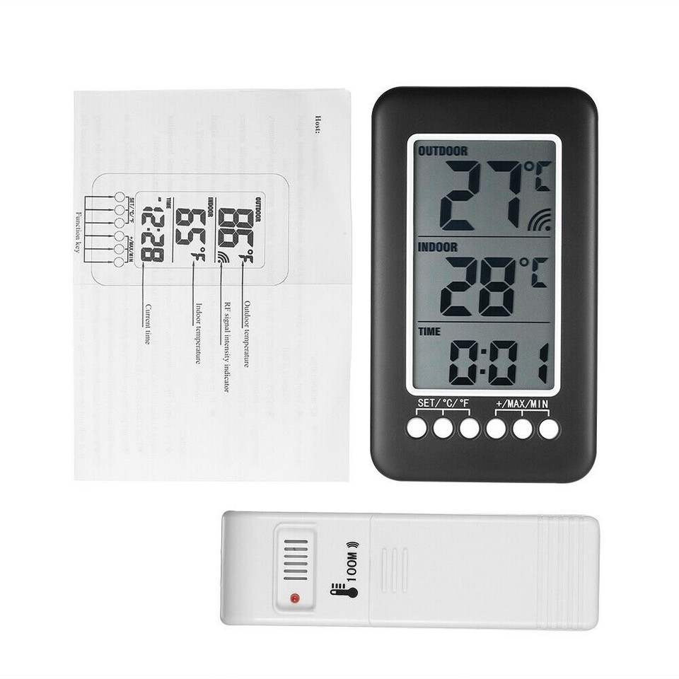 Wireless Digital Thermometer Indoor Outdoor 100m Range LCD Display for ...