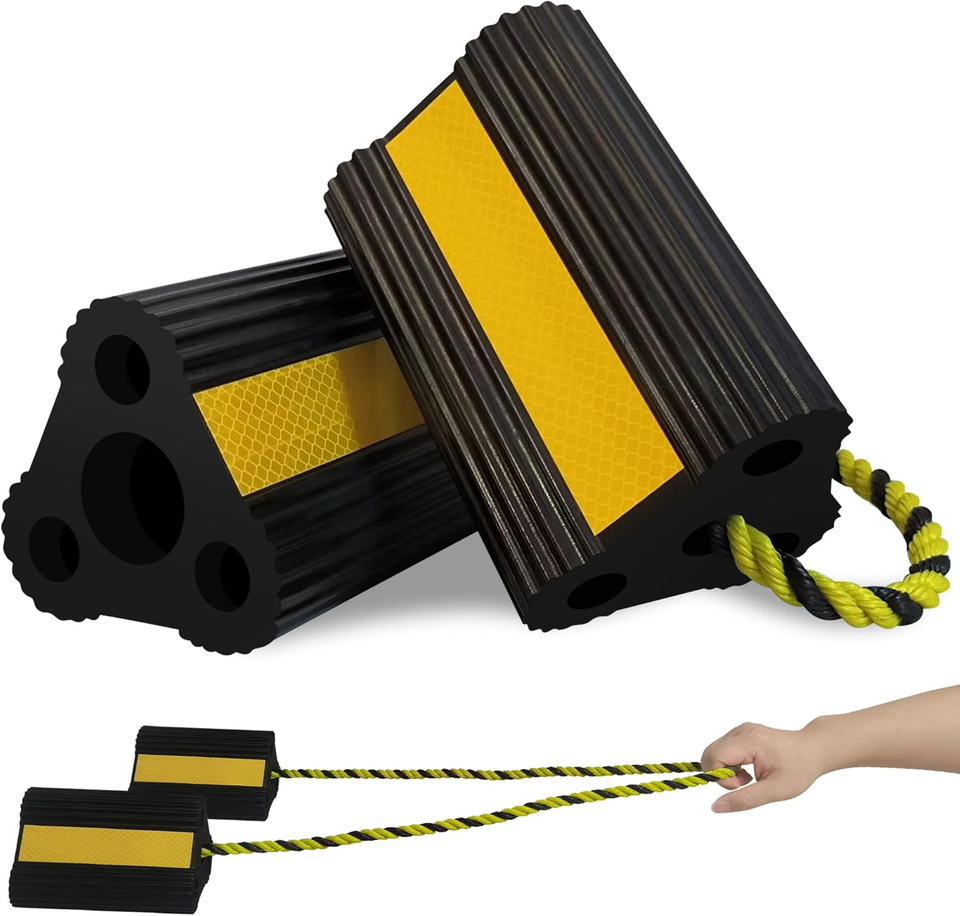 Wheel Chocks [1Pair/2Pack with Rope] for RV Trailer Camper Truck Car ...