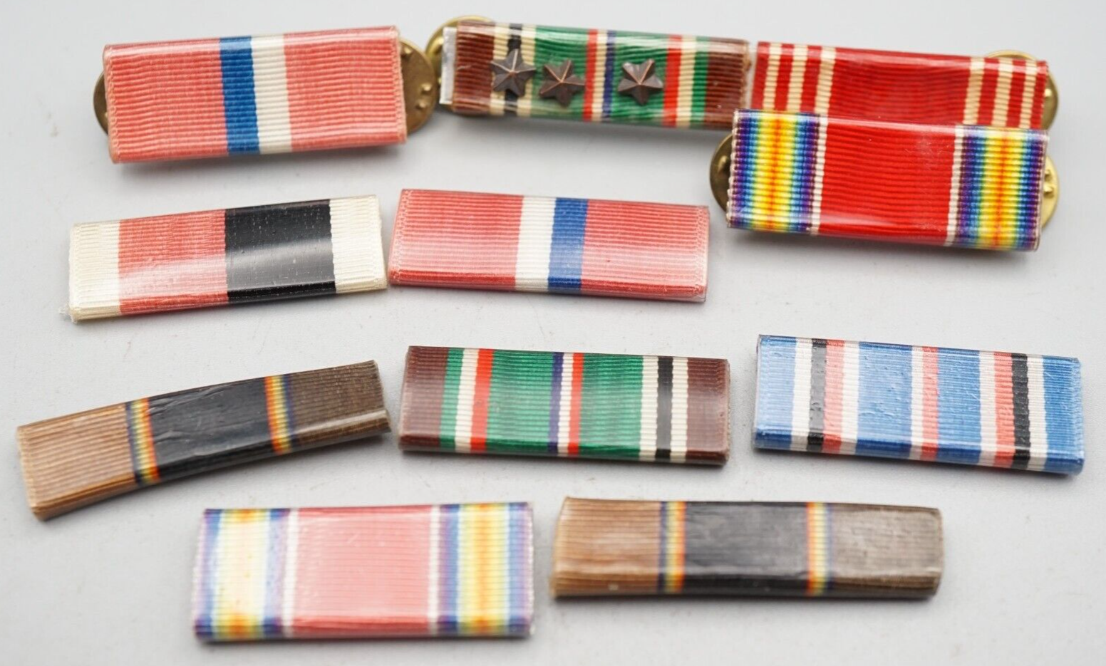WWII Army, Navy, USMC Ribbon Bars With 3 Campaign Stars Lot Of 11 by ...