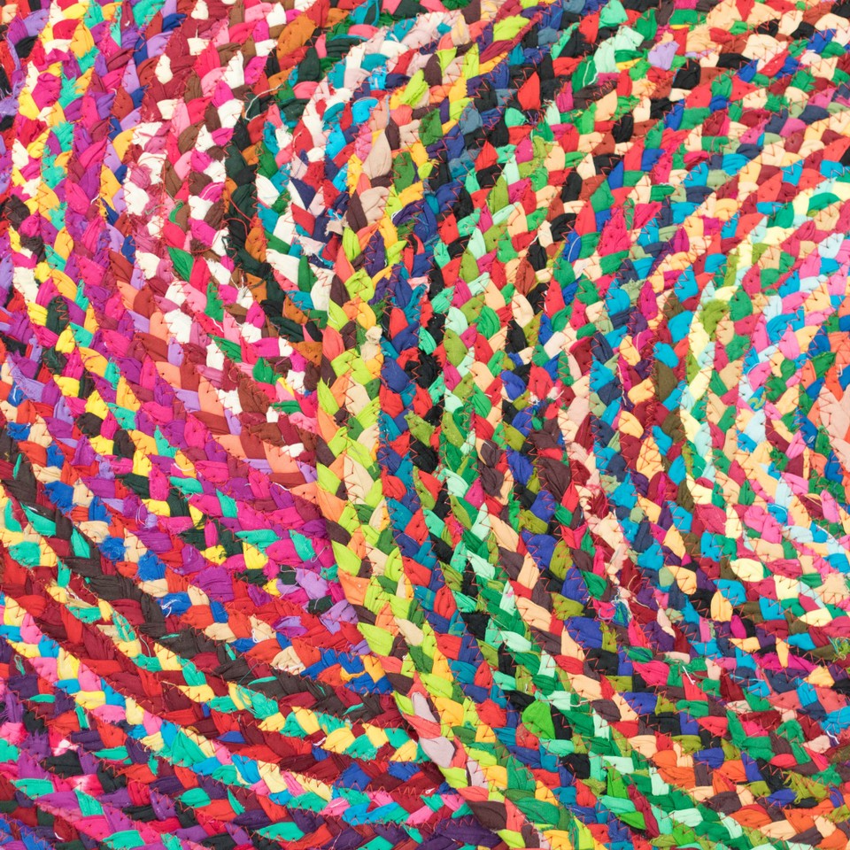 ⭐Round Multicolour Green Yellow Chindi Recycled Cotton Rag Rug Shabby ...