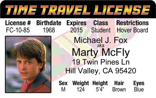 1985 Back To The Future Drivers License Prop Marty McFly Michael J. Fox ...