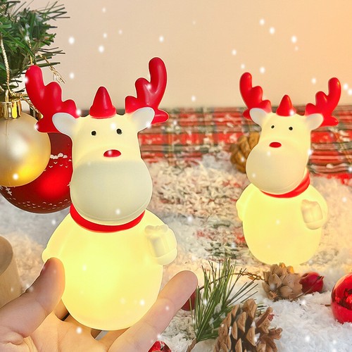 Christmas Reindeer Night Light Rubber Lampshade Warm Glow For Bedside ...