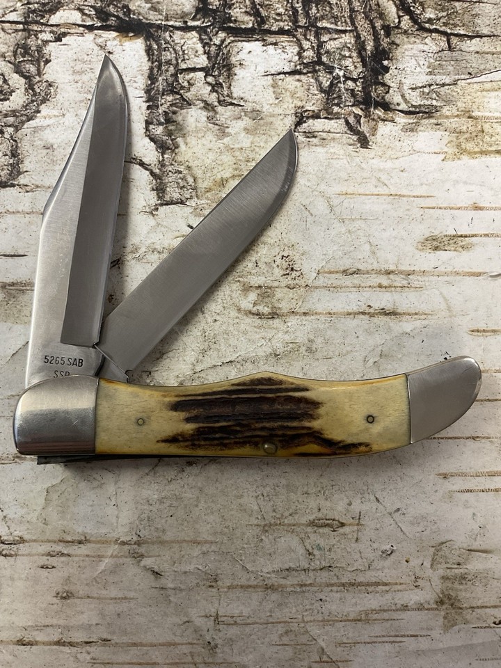Case XX 1977 Genuine Stag Blue Scroll 5265 Folding Hunter Vintage ...