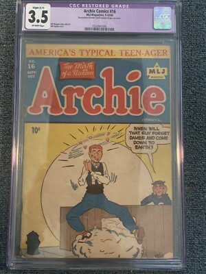 ARCHIE COMICS #16 CGC 3.5 R GOLDEN AGE CLASSIC VIGODA ART CONSERVED ...