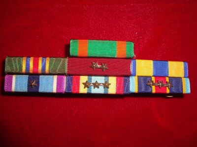 US Military 7 place ribbon bar with multiple devices on ribbons era ...