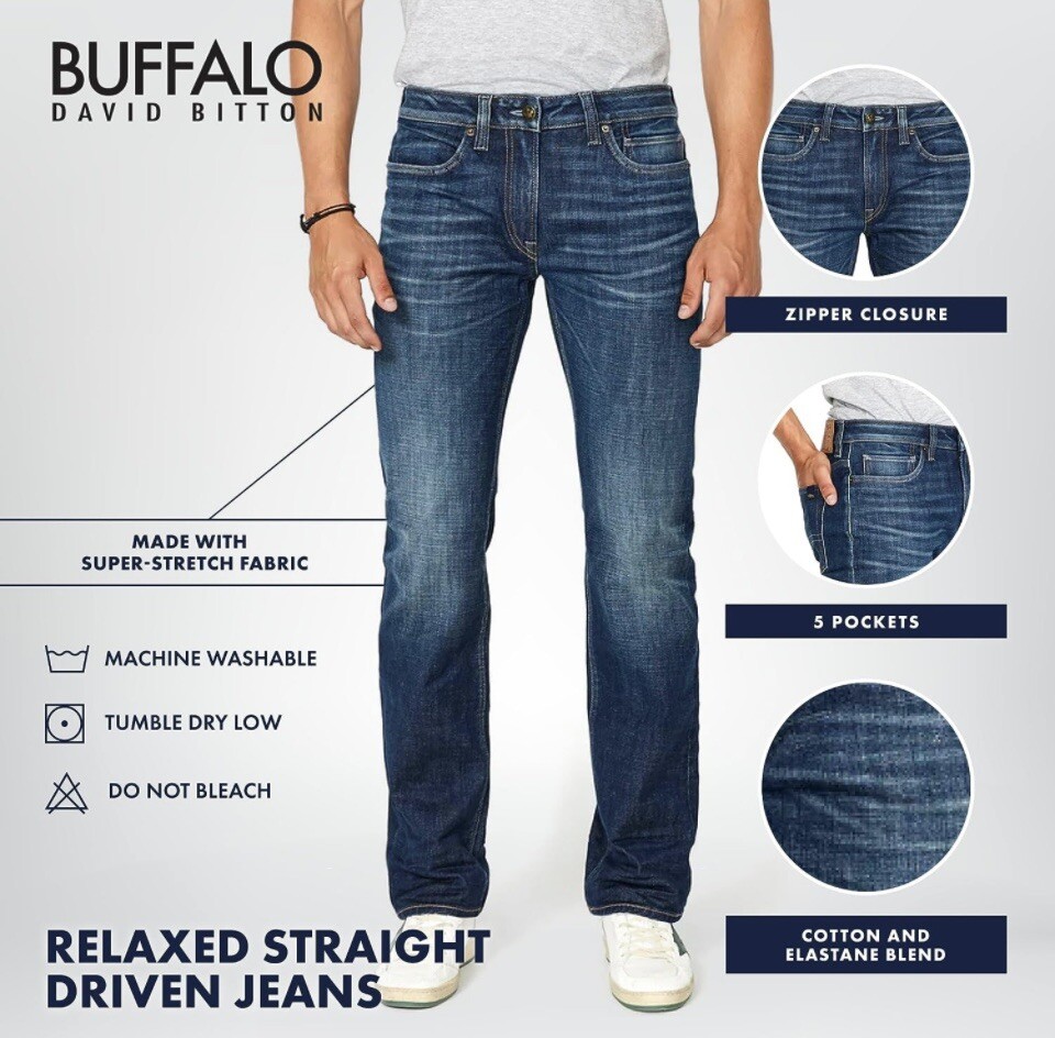 New Buffalo David Bitton Men’s Driven-X Basic Straight Stretch Jean 40 ...