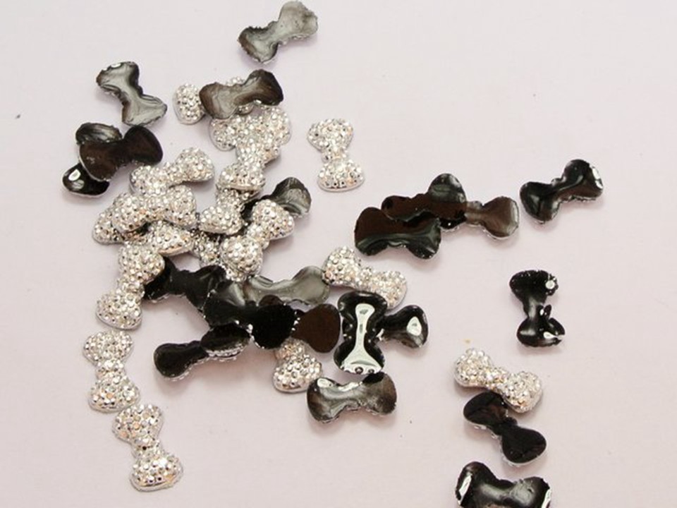 200 Silver Bowknot Bows Flatback Resin Dotted Rhinestone Gems 13X7mm | eBay