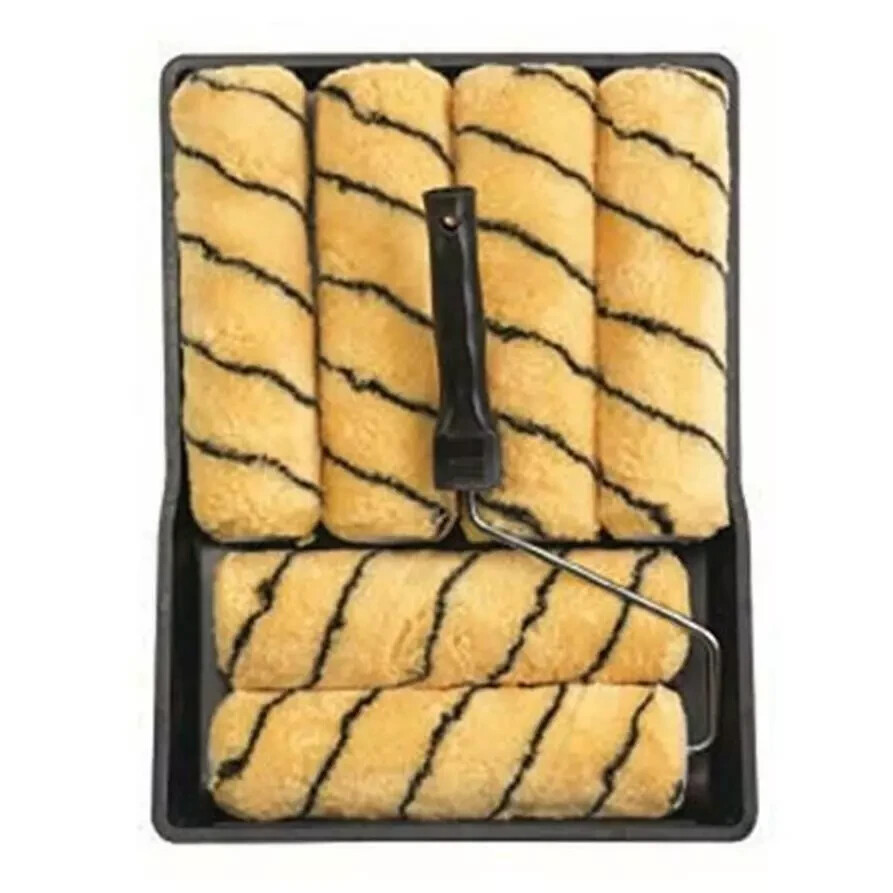 8 PIECE 9" PAINT ROLLER SET TRAY, HANDLES WITH 5 TIGER SLEEVE ROLLERS ...