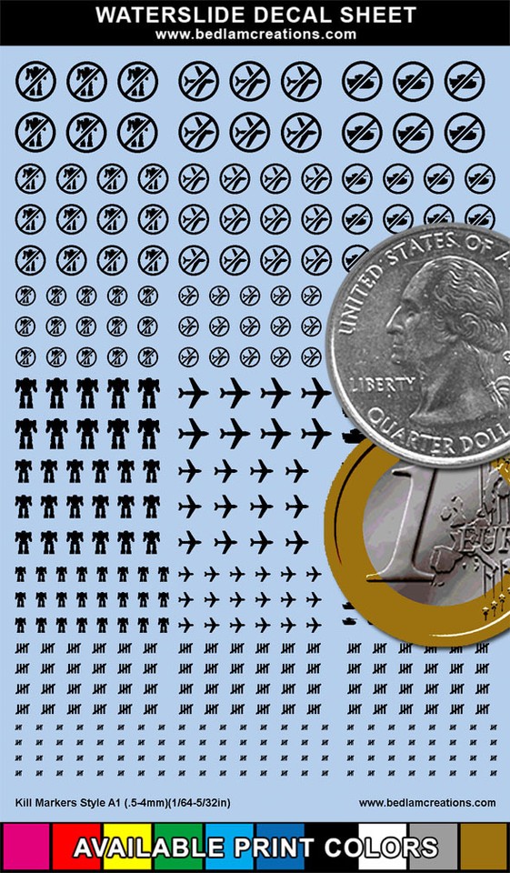 Waterslide Decals White Kill Markers Style A 2"x3" Decal Sheet +9 Other ...