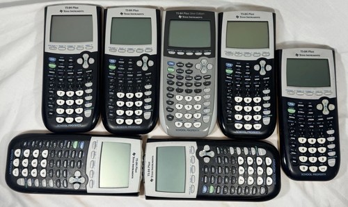 Lot of 7 TI-84 Plus Graphing Calculators Black/Yellow —— For Parts or ...