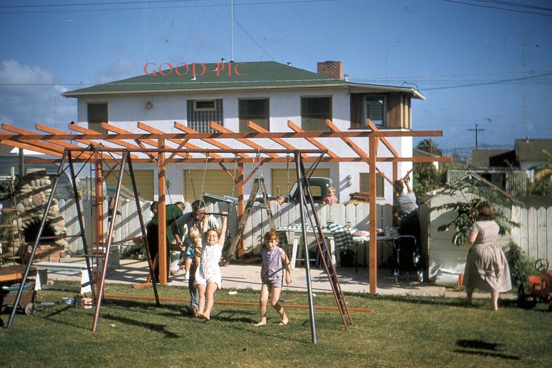 #L69- Vintage 35mm Slide Photo-Children on Swing Set- Red Kodachrome ...