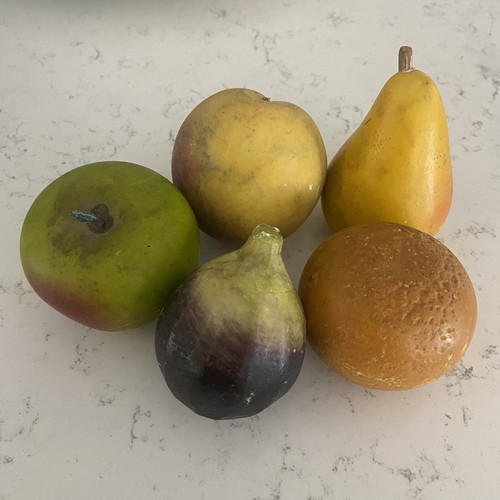 Set Of Five Italian Stone Alabaster Fruits Fig Pear Peach Tangerine ...