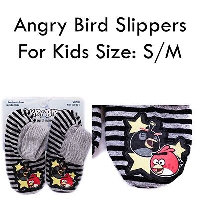 New Kids Angry Birds Slipper Socks Red Black Striped Grippers Shoe Sz S ...