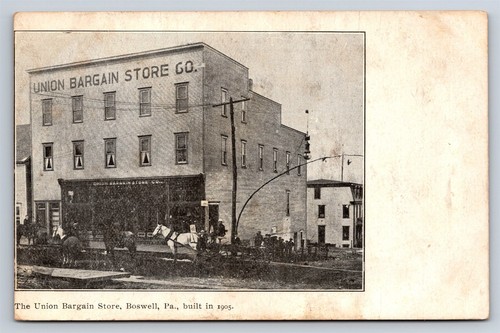 Postcard PA Boswell Pennsylvania The Union Bargain Store Horse Wagons ...