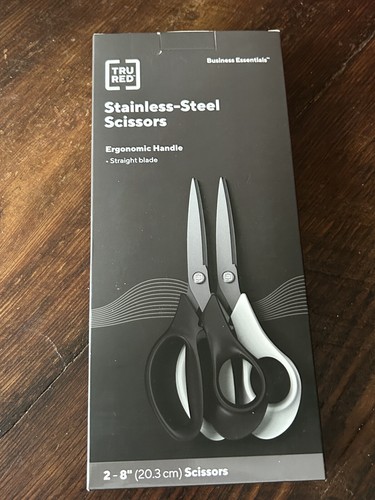TRU RED 8" Stainless Steel Scissors Ergonomic Handle 2/Pack Black ...