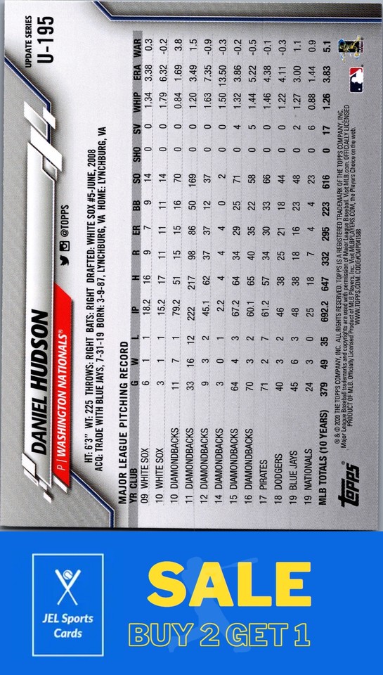 2020 Topps Update #U-195 Daniel Hudson | eBay