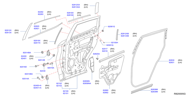 Genuine Nissan Pad-rear Door Outer LH 828595AA0A / 82859-5aa0a OEM for ...