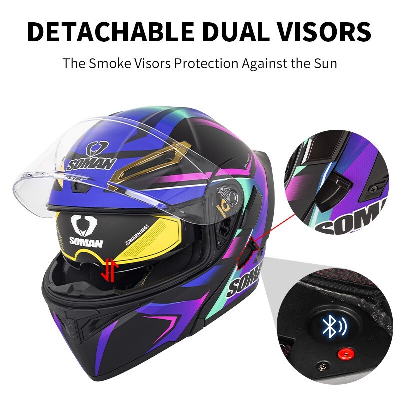 NEW Flip Up Helmet Dual Lens DOT Modular Helmets Ultraviolet-Proof Full ...