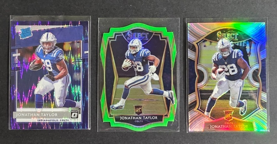 JONATHAN TAYLOR ROOKIE LOT: 2020 Optic Prple Shock; Select Silver ...