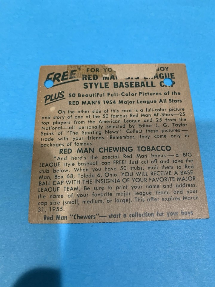 1954 Red Man Tobacco Card No Tab Del Rice #9 St. Louis Cardinals | eBay