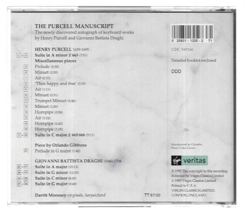 HENRY PURCELL THE PURCELL MANUSCRIPT CD DAVITT MORONEY | eBay