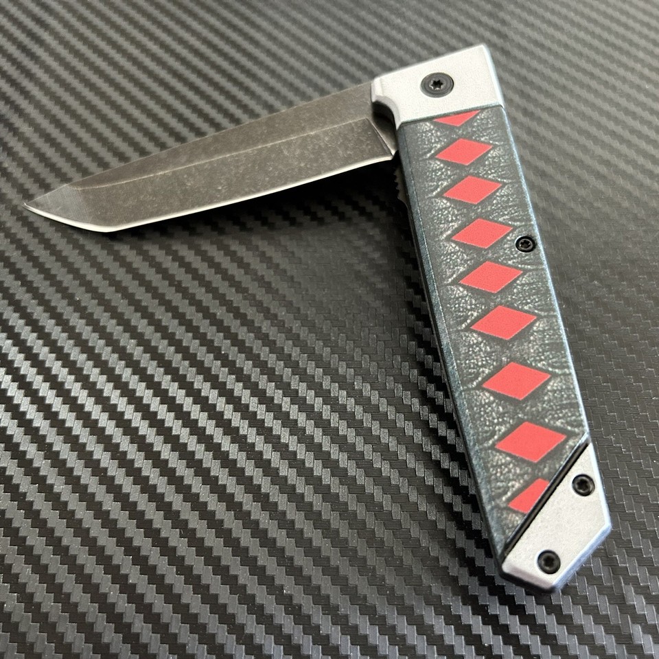 9” Black Mini Katana Spring Assisted Blade Folding Pocket Knife Hunting ...