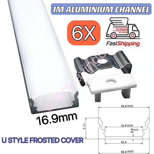 6PCS Thin Aluminium Channel Profile Holder For LED Strip Light 1M Bar ...