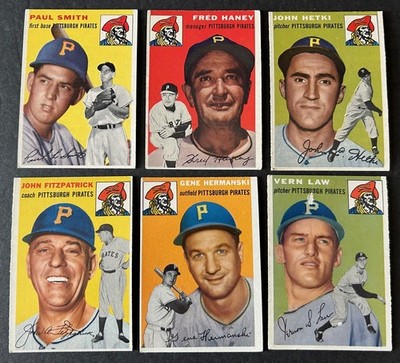 1954 Topps Baseball Lot of 6 - Pittsburgh Pirates - No creasing, except ...