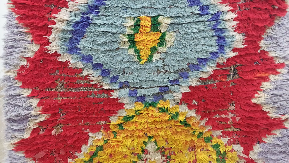 Vintage Moroccan Small Square Rug 2.6x2.6 Colorful Geometric Cotton Red ...