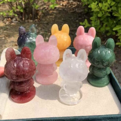 8cm Natural random Labubu crystal stone cartoon sculpture Reiki decor ...