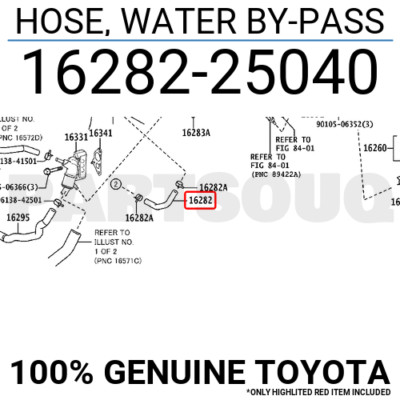 1628225040 Genuine Toyota HOSE, WATER BY-PASS 16282-25040 | eBay