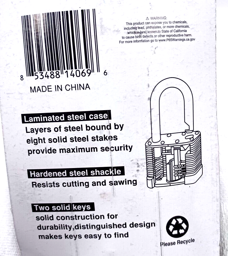 LOCK 65 mm 2-1/2" Padlock - 2 keys long shank padlocks 3.5" shank ...