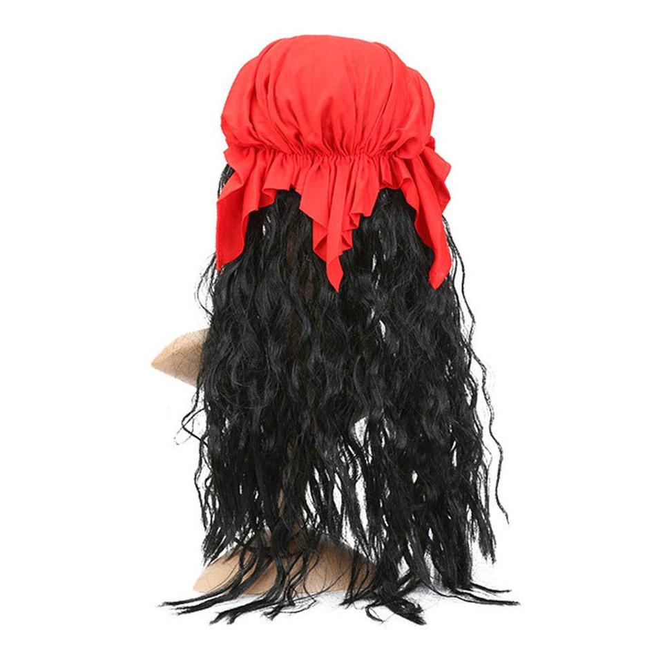 Pirate Costume Wig Halloween Costumes Long Black Curly Pirate Wig with ...