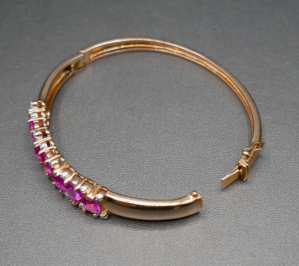 Vintage Ross Simons Gold over Sterling Ruby and Diamond Hinged Bangle ...