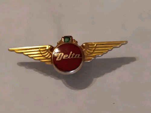 Delta Airlines Vintage Employee Wings Pin 10k Yellow Gold With Green ...