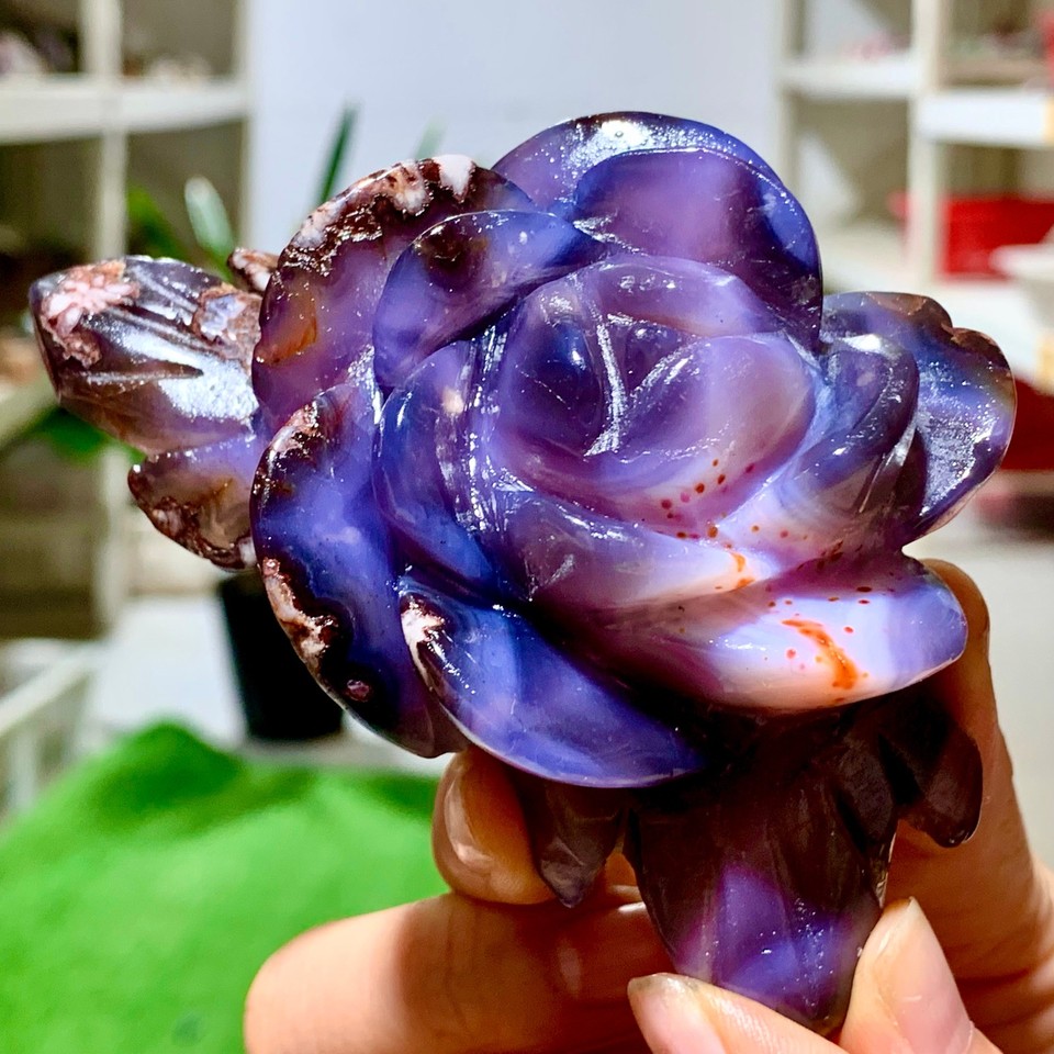 202G Natural Blue Cherry Blossom Agate Crystal flower Quartz specimen ...