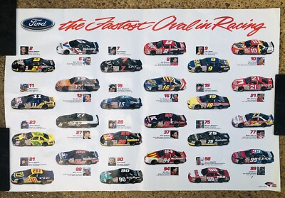 Vintage NASCAR FORD RACING CREW TEAM POSTER Large 36" X 24" OLD SCHOOL ...