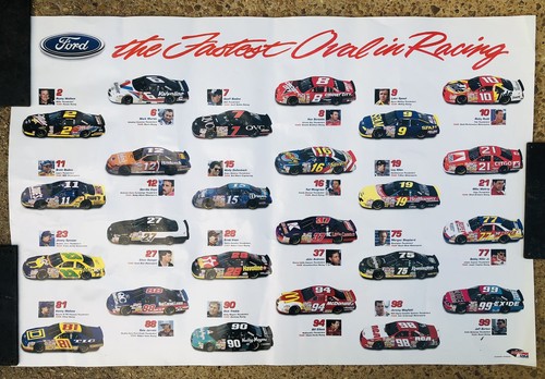 Vintage NASCAR FORD RACING CREW TEAM POSTER Large 36" X 24" OLD SCHOOL ...