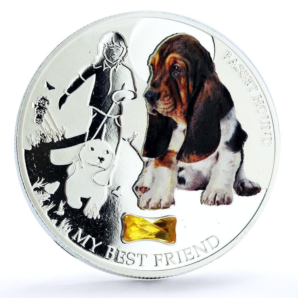 Fiji 2 dollars Home Pets Basset Hound Dog Animals colored silver coin ...