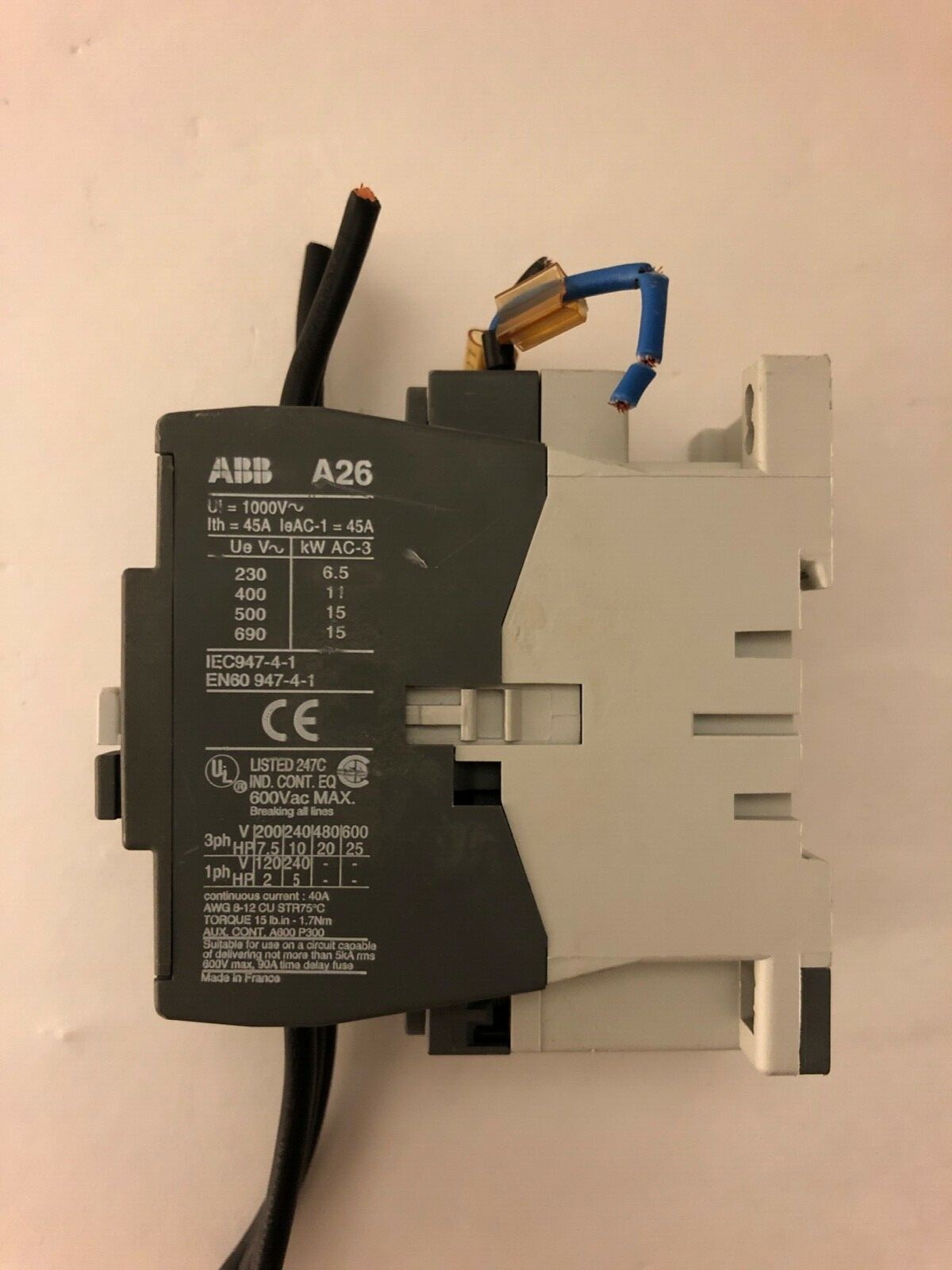 ABB A26-30-10 Contactor, 24V, 50/60Hz ABB AC Non-Reversing IEC ...