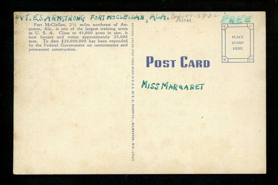 Alabama AL postcard Anniston, Fort McClellan hospital headquarters ...