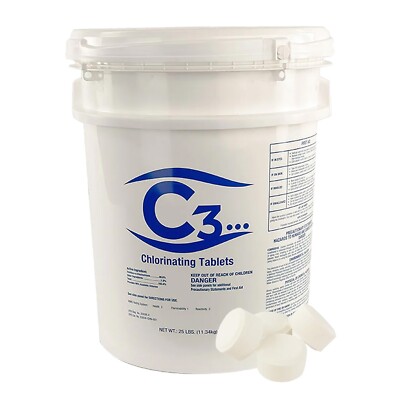 C3 Stabilized 3" 99% Trichloro Chlorine Swimming Pool Tablets - 25 lbs ...