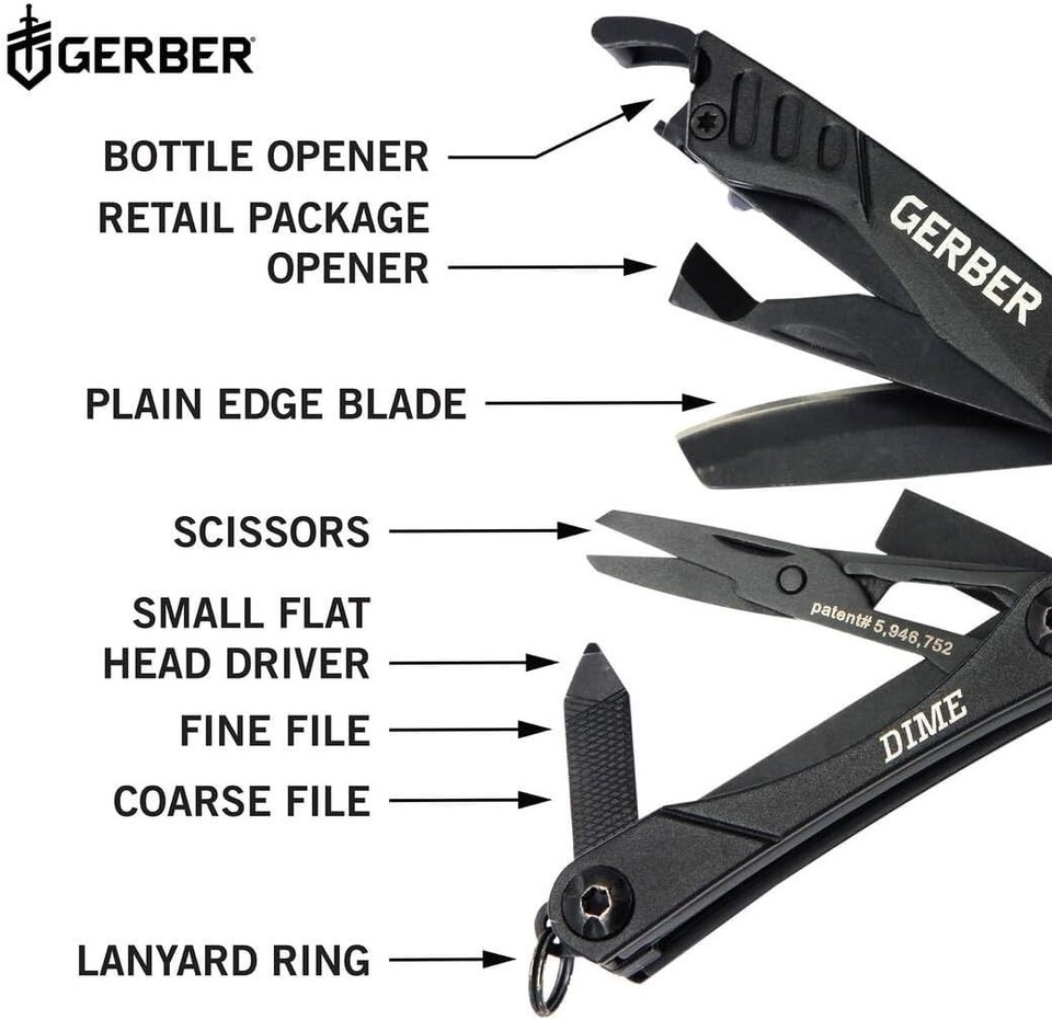 Gerber Dime 12-in-1 Mini EDC Multitool Knife Pliers Keychain Bottle Opener Black | eBay