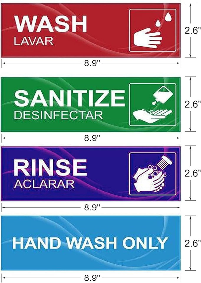 4 Pack Wash Rinse Sanitize Sink Labels, Waterproof Sticker Signs ...