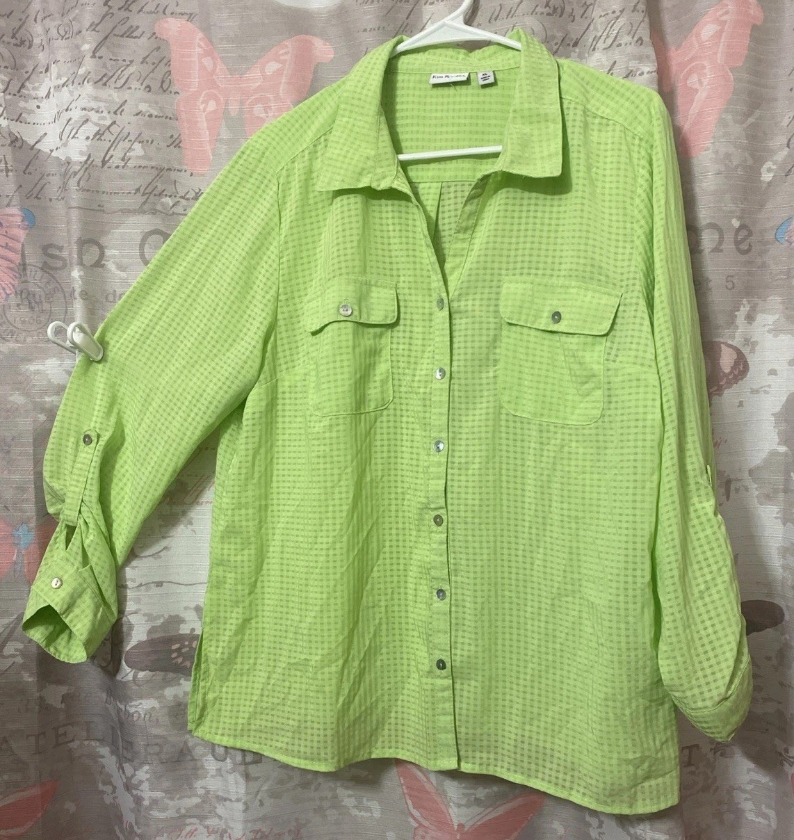 KIM ROGERS Long Roll Tab Sleeves Button Down Lightwei… - Gem