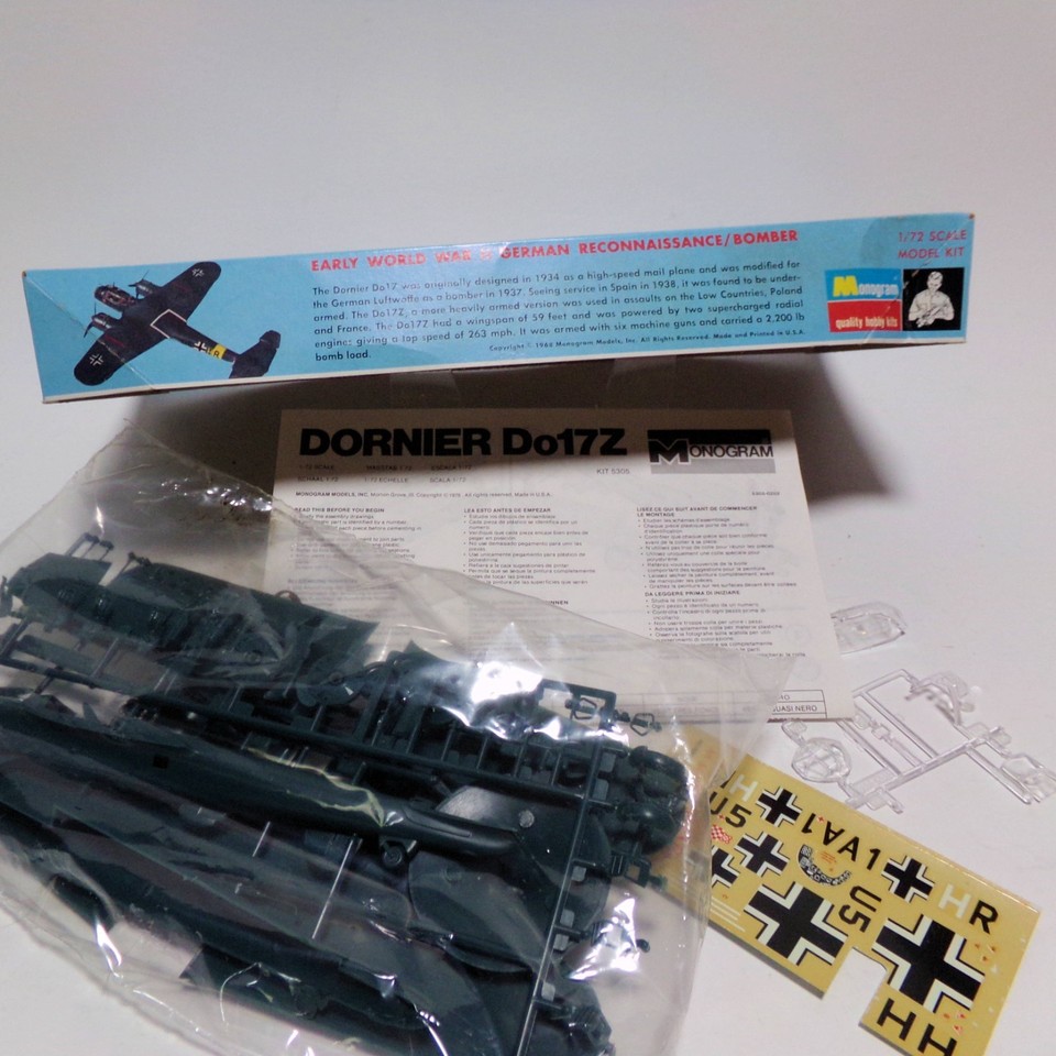 Monogram PA214 DO 17Z Dornier Flying Pencil 1/72 Scale Model Kit Vintage 1968 | eBay