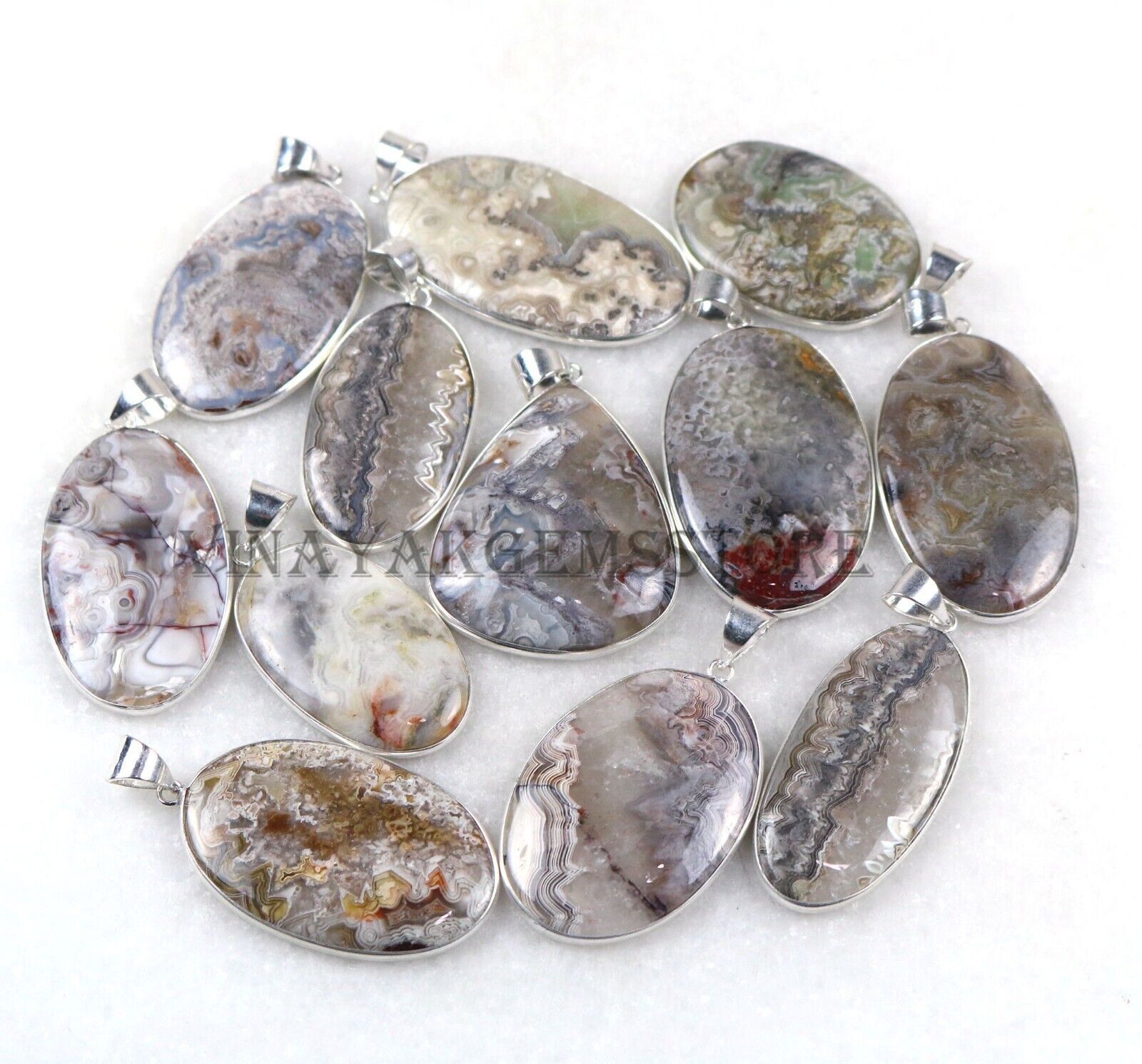 Pendentifs naturels en argent massif 925, 10 pièces, pierres précieuses ...